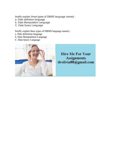 Briefly Explain Three Types Of Dbms Language Namely A Date Definitipdf 5059