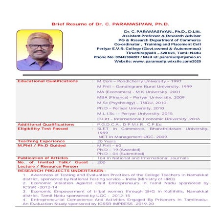 Brief resume with recent publication october 2020 | PDF