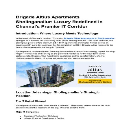 Brigade Altius Apartments Sholinganallur_ Luxury Redefined in Chennai's ...
