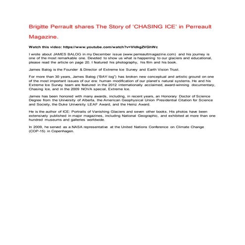 Brigitte Perrault shares The Story of ‘CHASING ICE’ | PDF