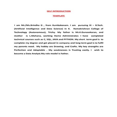 BRINDHA G AD21012 SELF INTRODUCTION.pdf