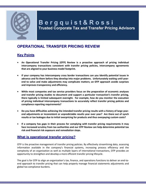 Operational Transfer Pricing (OTP) – Delivering future solutions | PPT