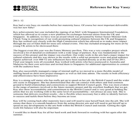 British Council - Reference - Kay Vasey | PDF | Business Administration ...