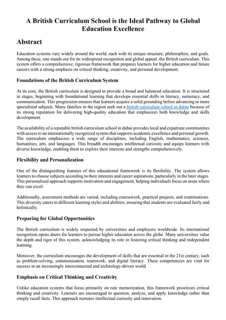 A Comprehensive Guide to the British Curriculum: Tradition, Structure ...