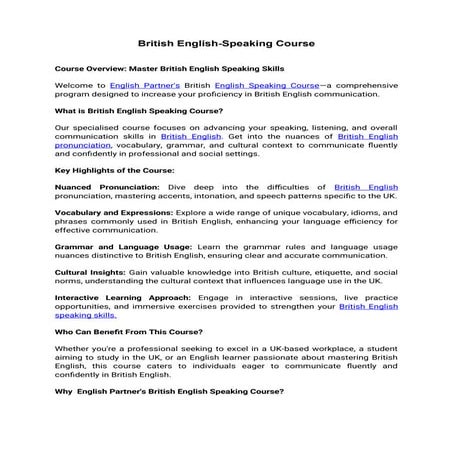 Fluency Unleashed: English Speaking Course for All Levels | PDF