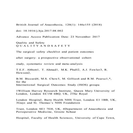 Predictive Value of Surgical Safety Checklist and Operating Room (OR ...