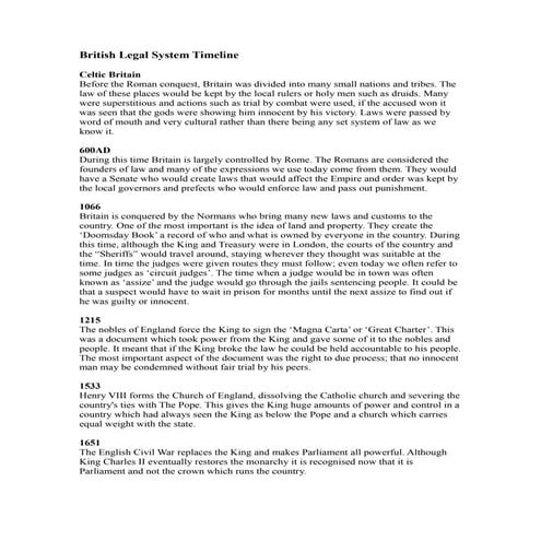 British legal system timeline | DOC