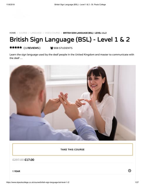 British Sign Language (BSL) – Level 1 & 2 | PDF
