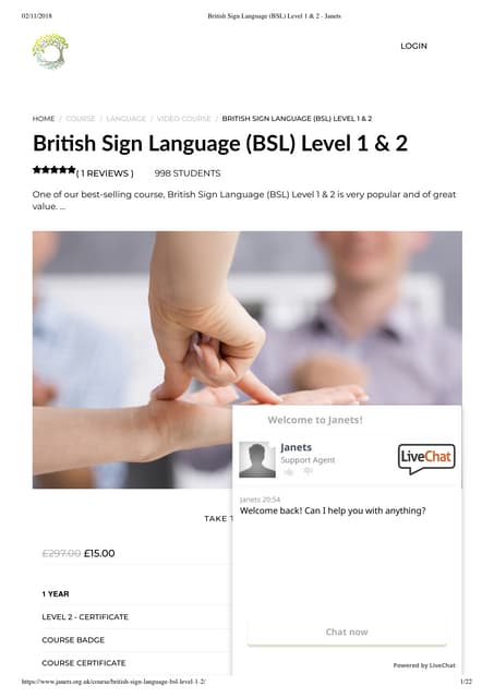 British Sign Language (BSL) – Level 1 & 2 | PDF