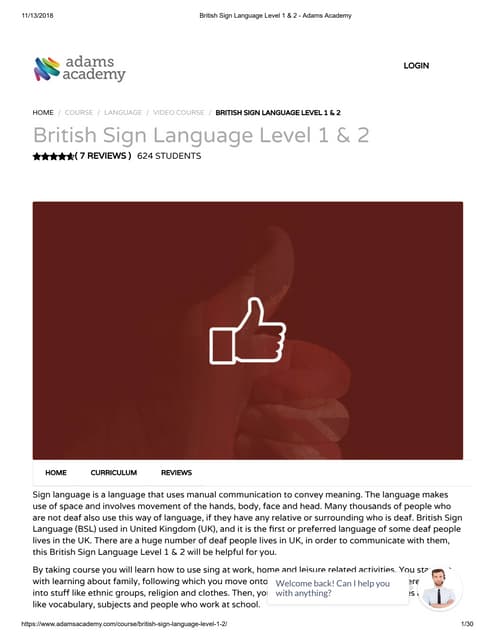 British Sign Language (BSL) – Level 1 & 2 | PDF