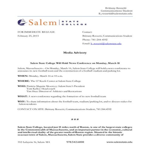 Media Advisory | PDF