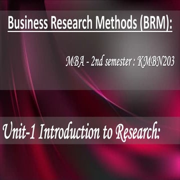 Business Research Methods For MBA 1 year 2nd Semester Students | PDF