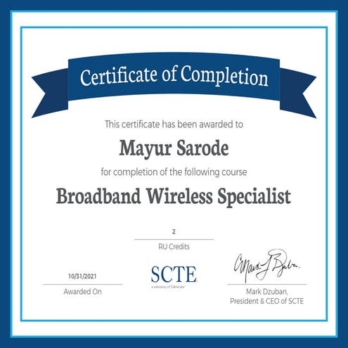 Broadband wireless certificate- scte | PDF