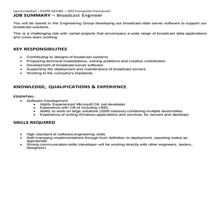 Broadcast engineer | DOCX