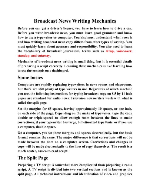 Script Formatting for Broadcast Writing | PPT