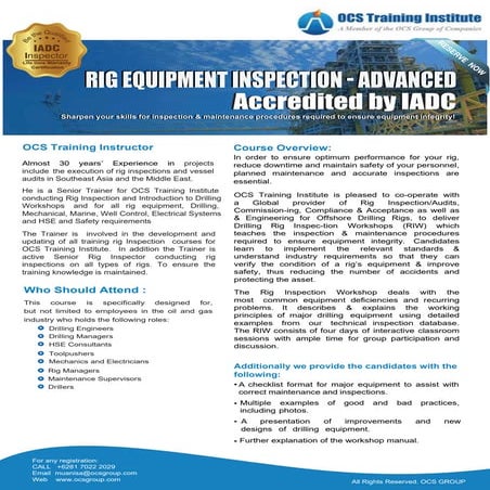 2024 - IADC Rig Equipment Inspection - Advanced 5 Days Training | PDF