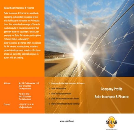 Brochure 1 company profile solar insurance & finance | PPT