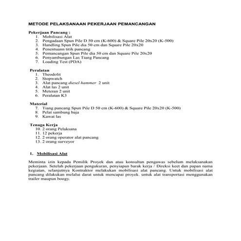 metode pancangan pipa | PDF