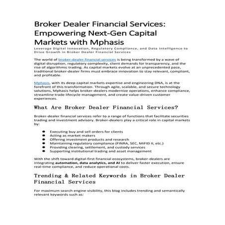 Broker Dealer Financial Services: Empowering Next-Gen Capital Markets ...