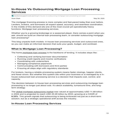 In-House Vs Outsourcing Mortgage Loan Processing Services | PDF