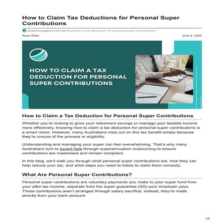 A Complete Guide to Claiming Tax Deductions on Super Contributions | PDF
