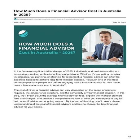 Financial Advisor Fees in Australia: What to Expect in 2025 | PDF