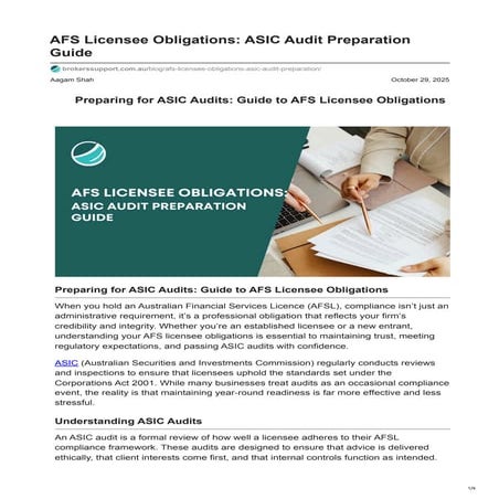 AFS Licensee Obligations_ ASIC Audit Preparation Guide | PDF