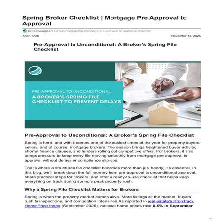 Spring Broker Checklist Mortgage Pre Approval to Approval. | PDF