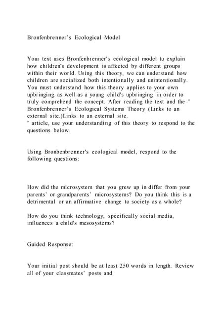 Your text uses Bronfenbrenners ecological model to explain how chil.docx