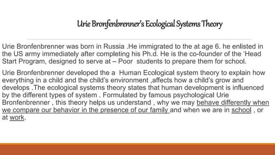 Bronfenbrenner Ecological Theory | PPT