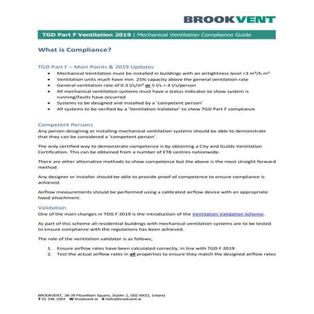Brookvent part f compliance guide | PDF