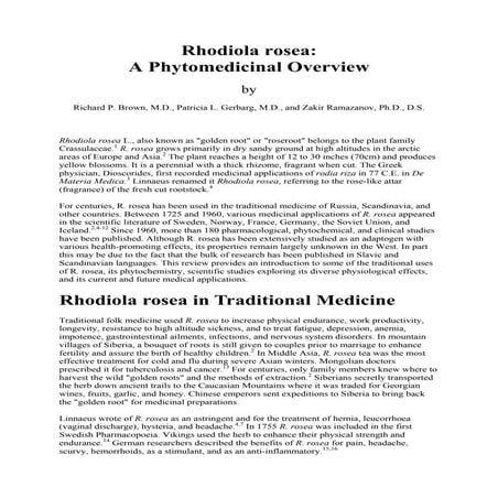Brown rhodiola rosea | PDF | Herbs and Supplements | Alternative Medicine