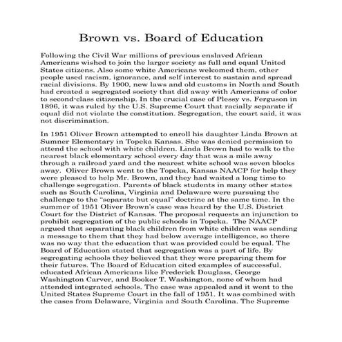 Brown v. board of education | DOCX | Debated Sensitive Social Issues ...