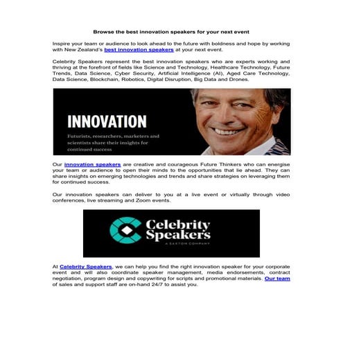 Innovation Speakers: Inspiring Ideas for Future Growth | PDF