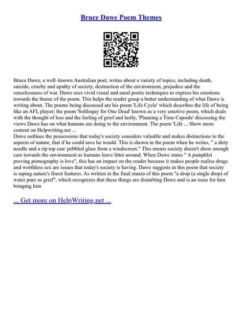 Bruce Dawe Poem Themes | PDF Bruce Dawe Poem Themes | PDF