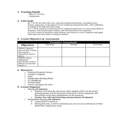 Transition words lesson plan | DOCX