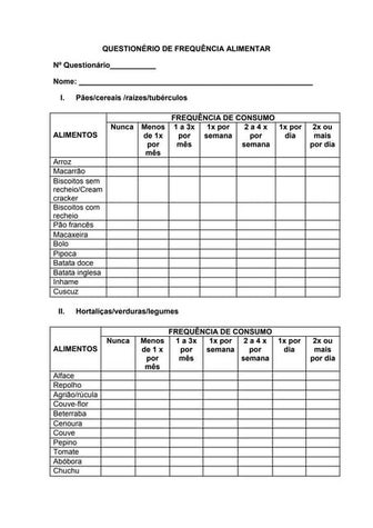 Modelo de recordatório alimentar de 24 horas. | PDF