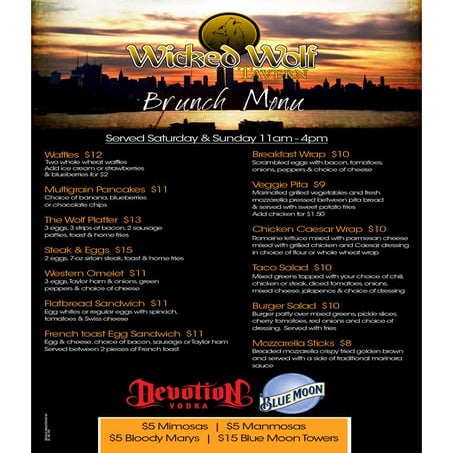 Brunch Menu Hoboken - Wicked Wolf Tavern | PDF
