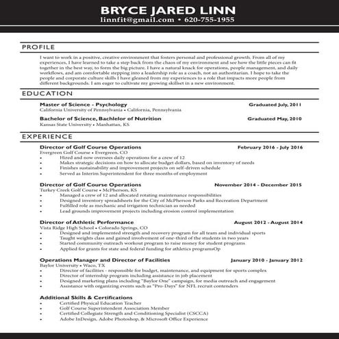 Bryce linn resume 2016 | PDF