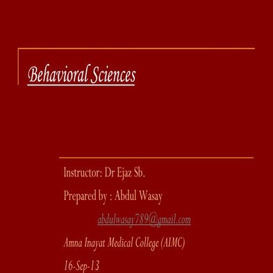 behavioral Sciences Easy Notes MBBS | PDF