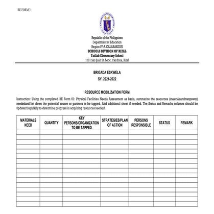 Brigada Eskwela -Form 3 - Resource Mobilization.docx