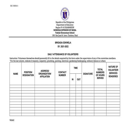 Brigada Eskwela -Form-4 - Daily Attendance of Volunteer.docx