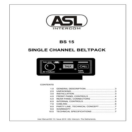 ASL Intercom BS15 | PDF
