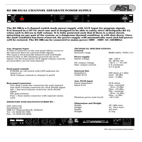 ASL Intercom BS 286 | PDF