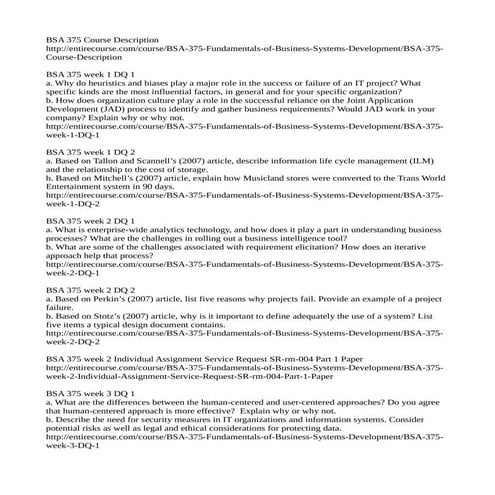 BSA 375 Entire Course (Fundamentals of Business Systems Development - entirecourse.com) | PDF
