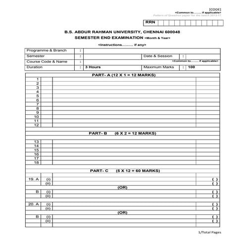 BSAU Semester Question Paper Format | PDF