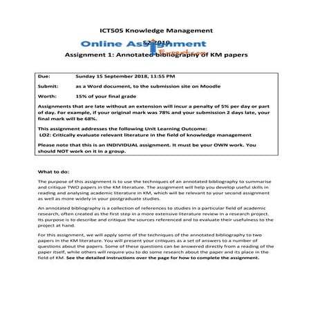 ICT505 Knowledge Management Assignment Sample - Annotated bibliography ...