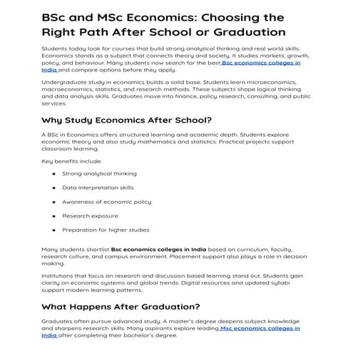 BSc and MSc Economics Choosing the Right Path After School or ...