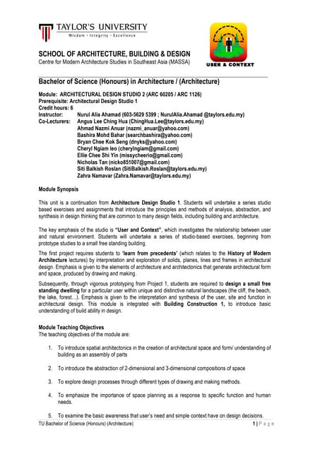 Arch design studio 1 module outline | PDF