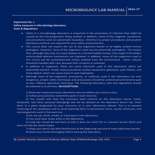 B sc I sem BIOTECHNOLOGY/MICROBIOLOGY lab manual | PDF
